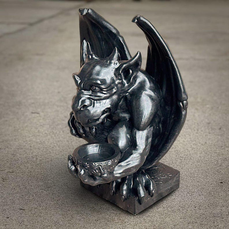 Dark Gothic Gargoyle Statue Holding Bowl Medieval Fantasy Garden Decor ...