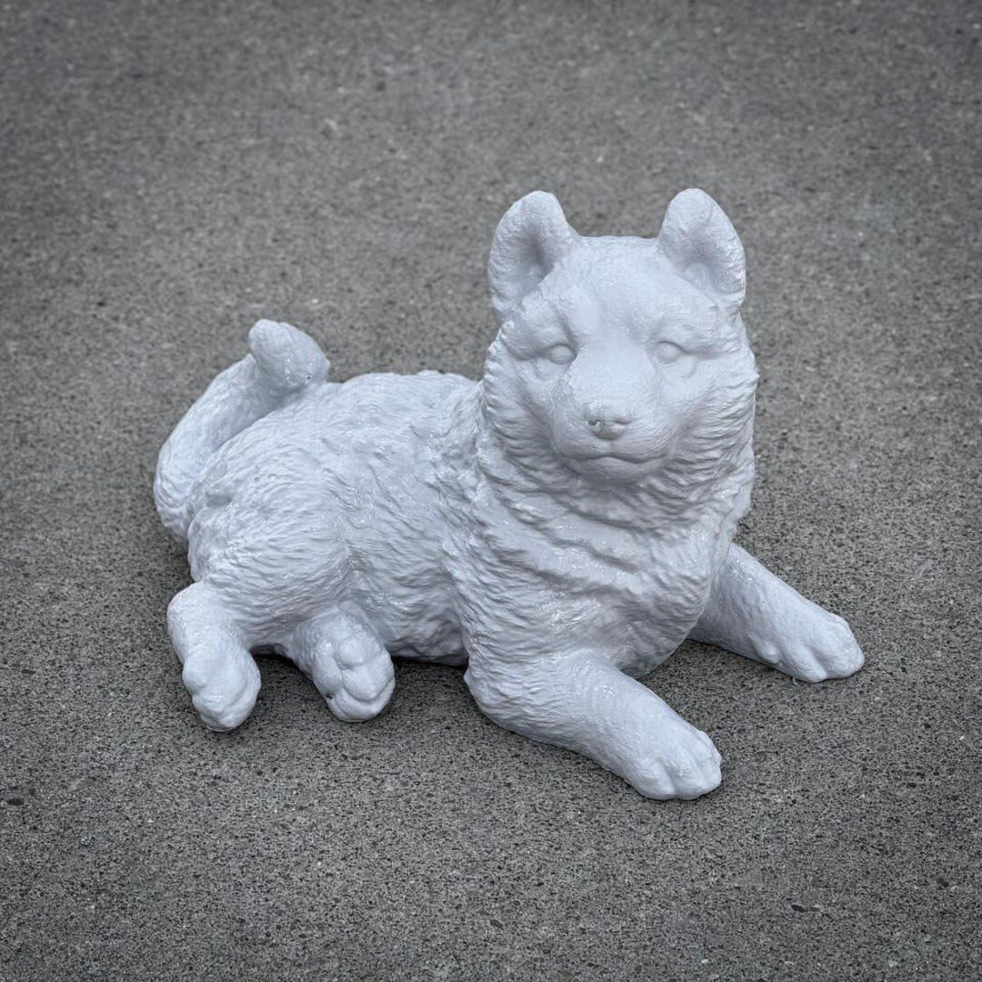 White Husky Puppy Statue Laying Siberian Husky Figure Dog Memorial ...