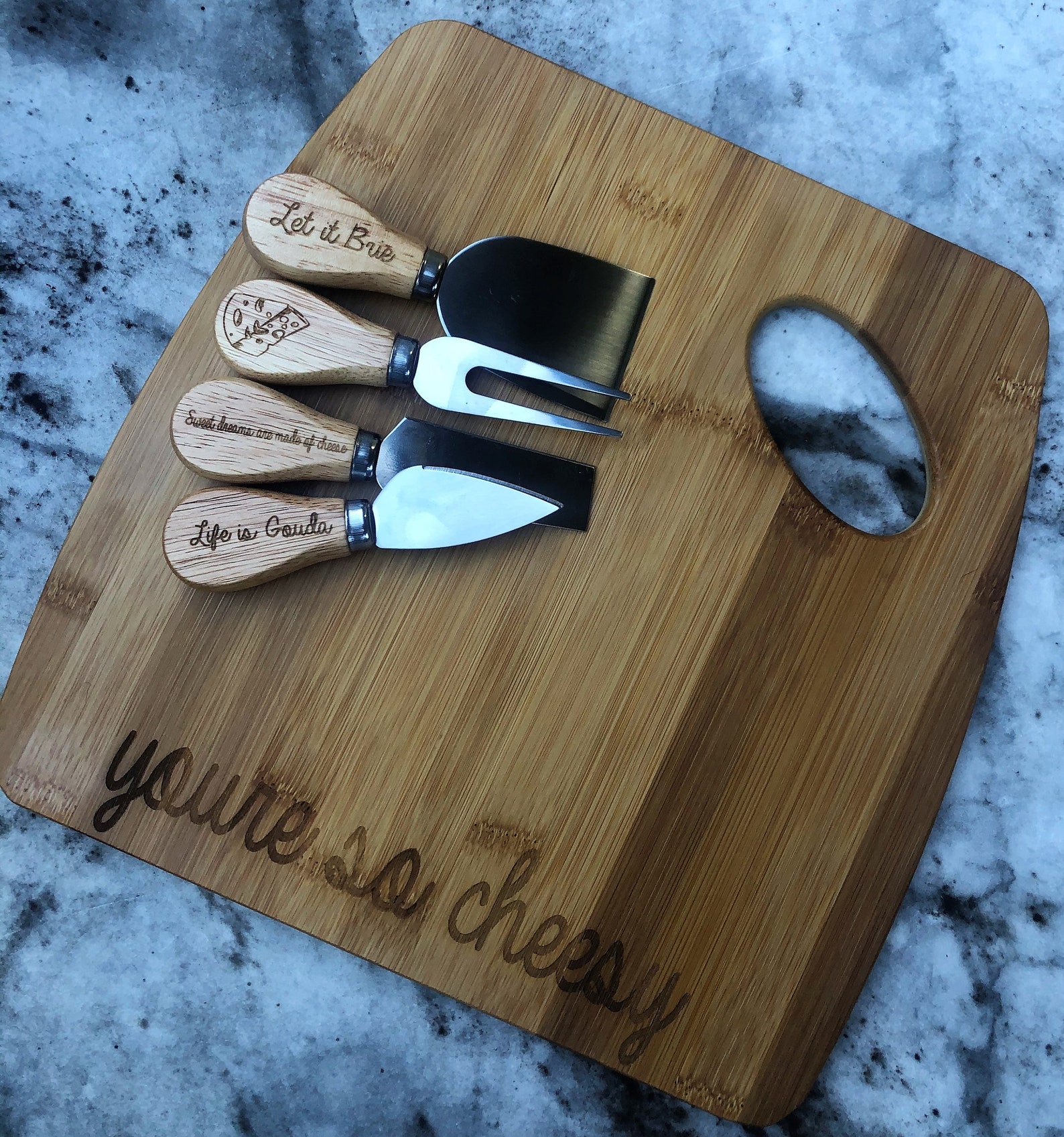 Laser Engraved Cheesy Charcuterie serving cutting board with | Etsy