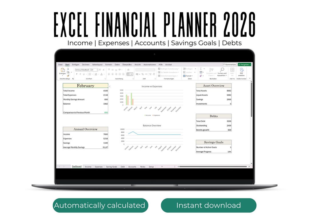 2026 Excel Budget Planner | Annual Finance Spreadsheet & Monthly Wealth ...