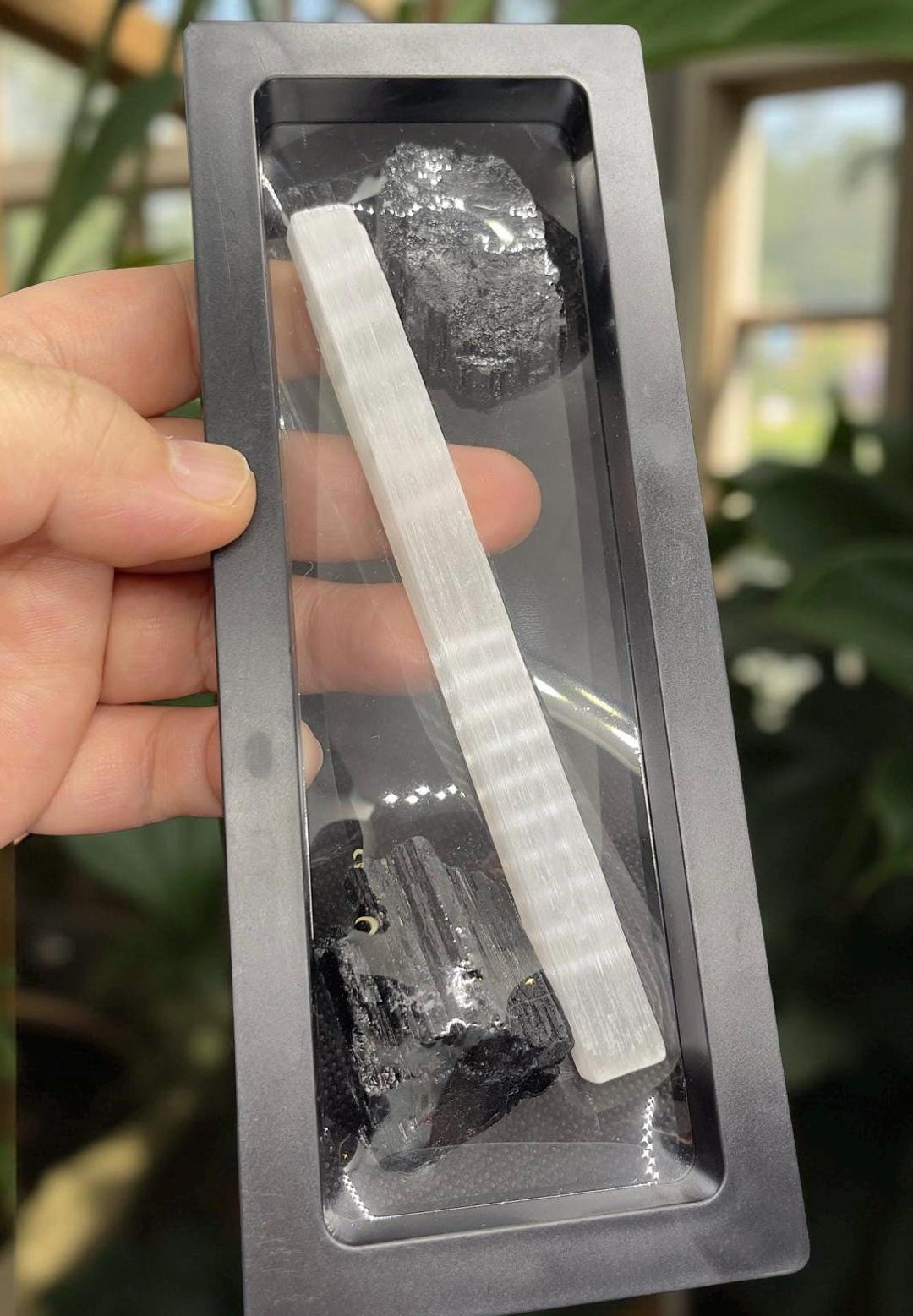 Black Tourmaline & Selenite Protection Set in Floating Display Frame ...