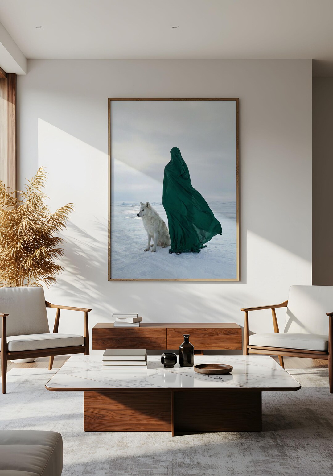 Emerald Green Wall Art | White Wolf Print | Surreal Winter Landscape ...
