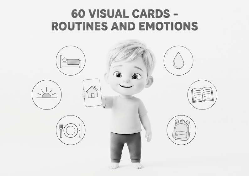 60 Black & White Visual Schedule Cards • Printable Routine Cards ...