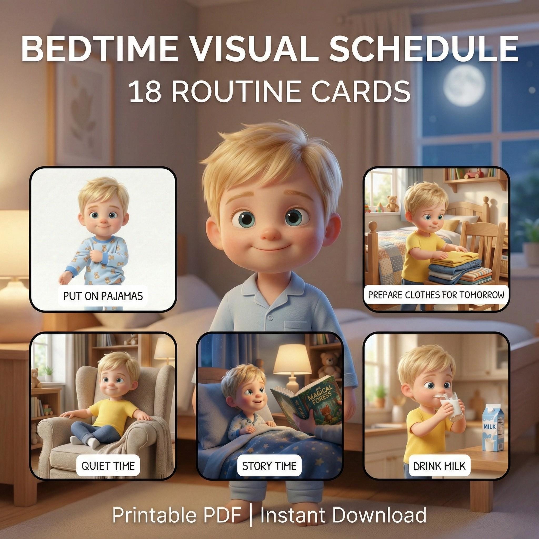 Bedtime Visual Schedule | Autism ADHD Kids | 18 Routine Cards ...