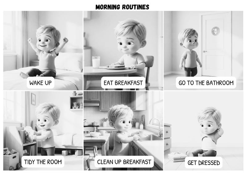 60 Black & White Visual Schedule Cards • Printable Routine Cards ...