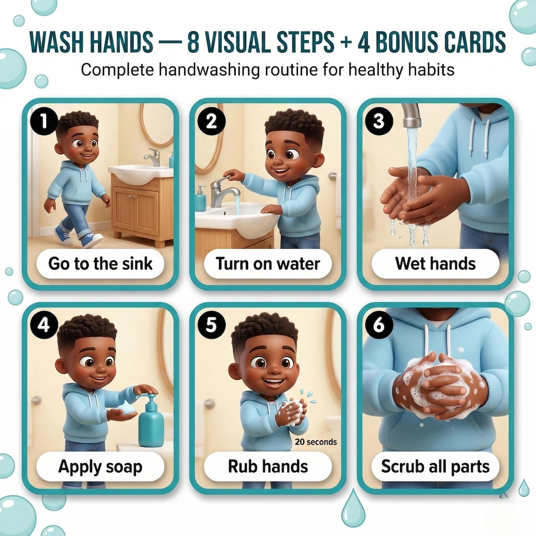 Wash Hands Visual Steps Boys Autism Printable Hygiene Routine Digital ...