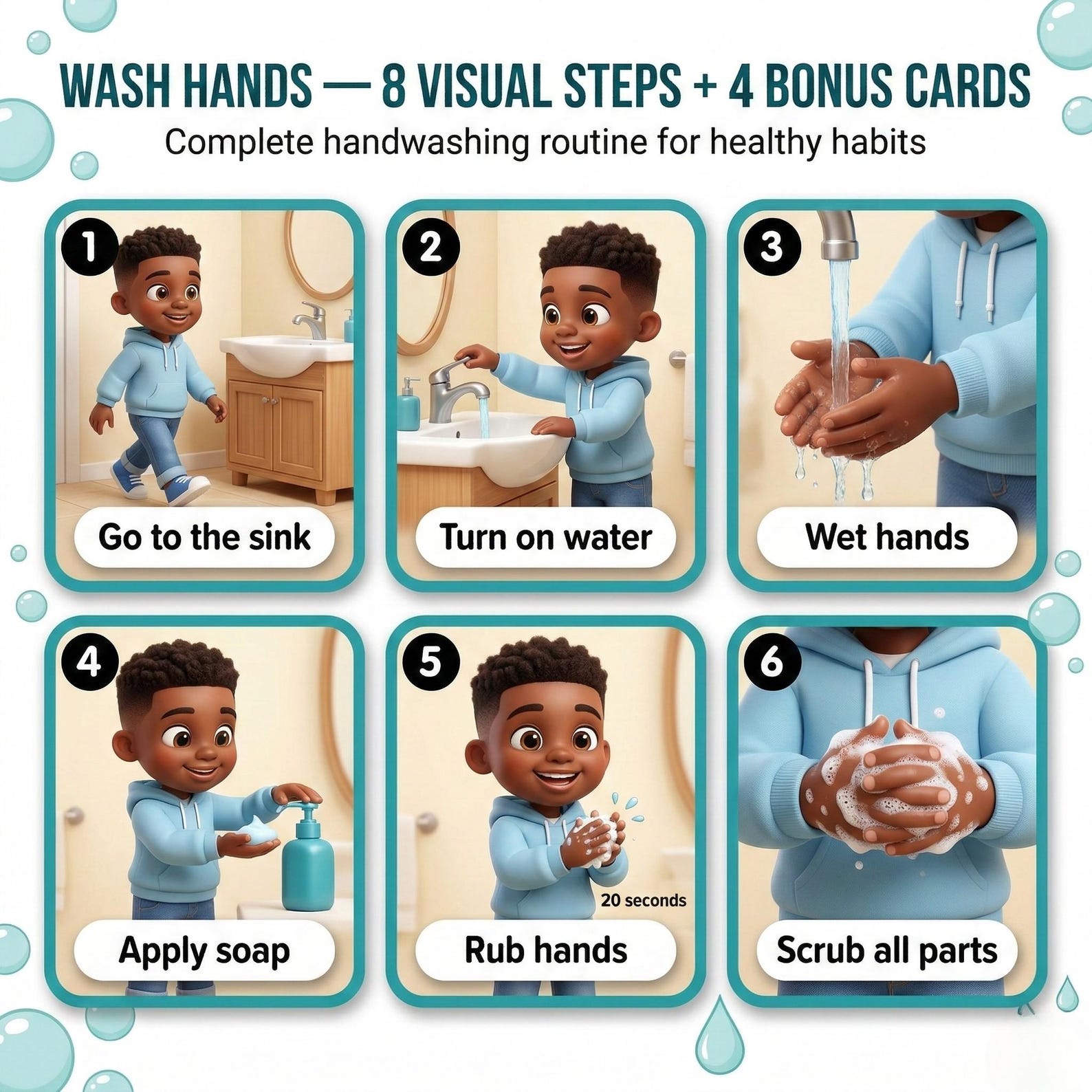 Wash Hands Visual Steps Boys Autism Printable Hygiene Routine Digital ...