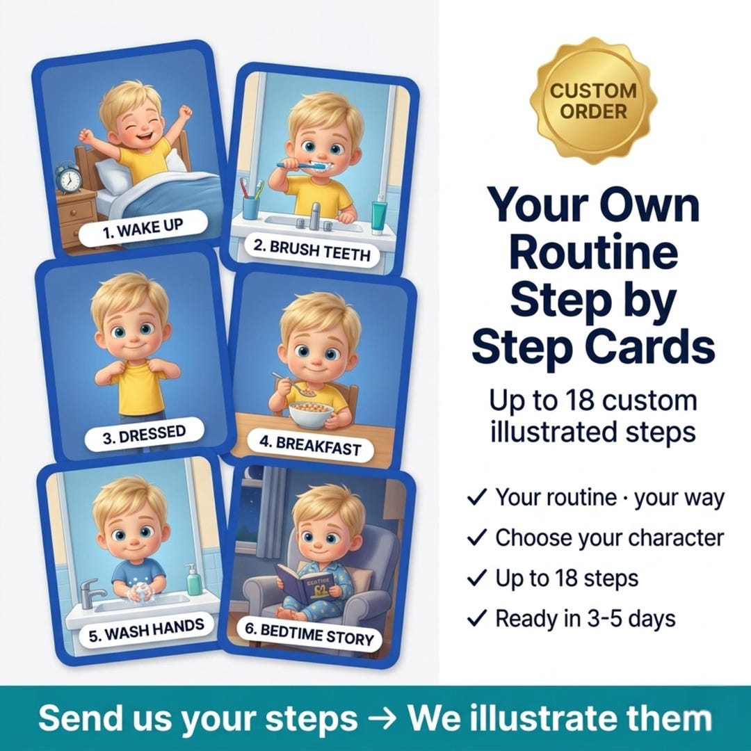 Custom Step by Step Visual Cards | Autism ADHD | up to 18 Steps | PDF ...