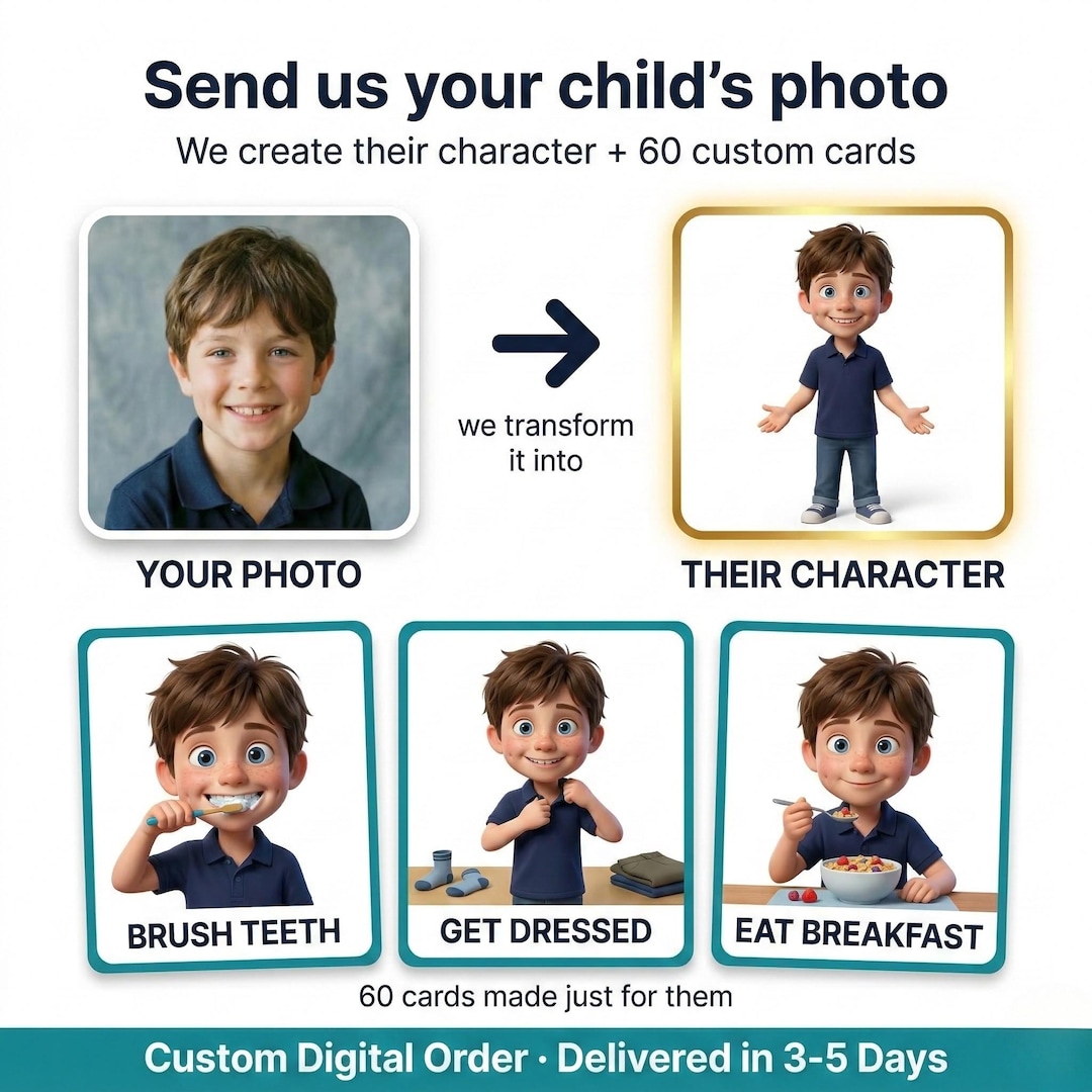 60 Custom Visual Schedule Cards | Personalized Character | Any Language ...