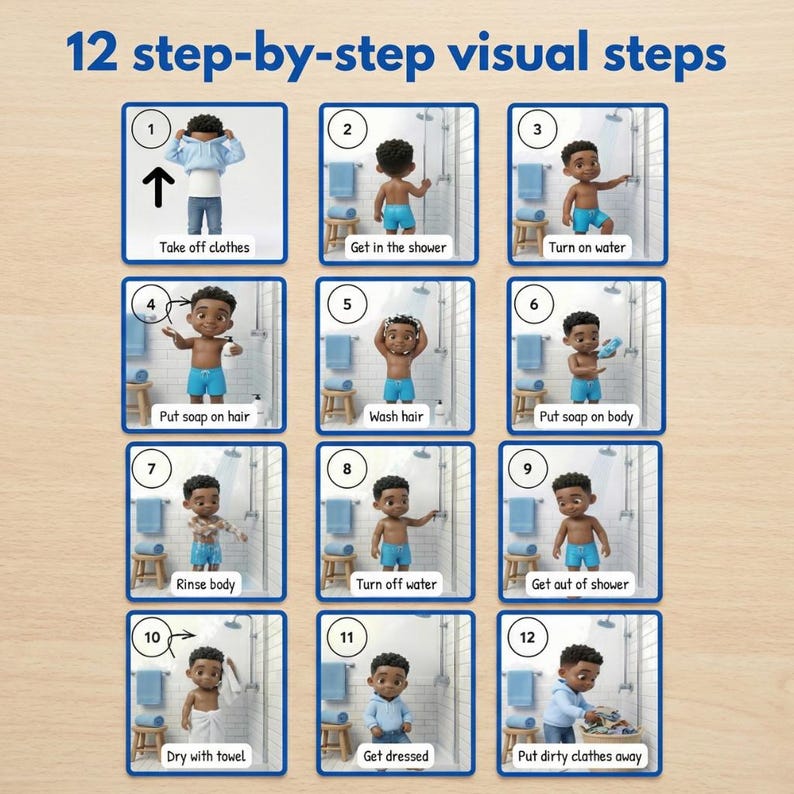 Shower Routine Boys | Step by Step Visual Cards | Printable PDF - Etsy