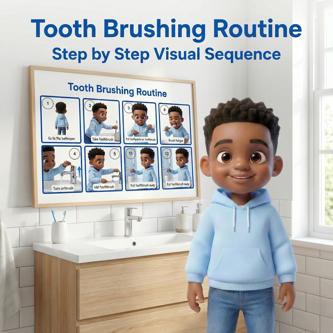 Tooth Brushing Step by Step Visual Sequence for Kids Autism ADHD ...