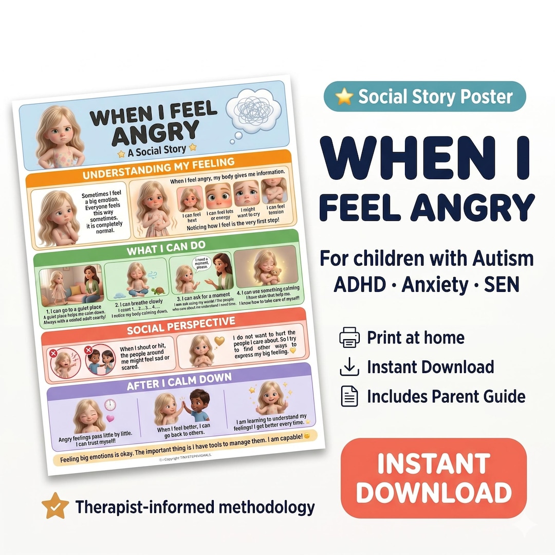 When I Feel Angry Social Story Printable Autism ADHD Behavior ...