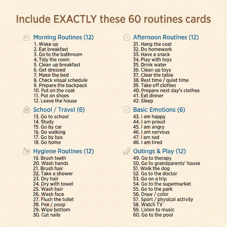 60 Visual Schedule Cards for Kids | Autism ADHD Daily Routine ...