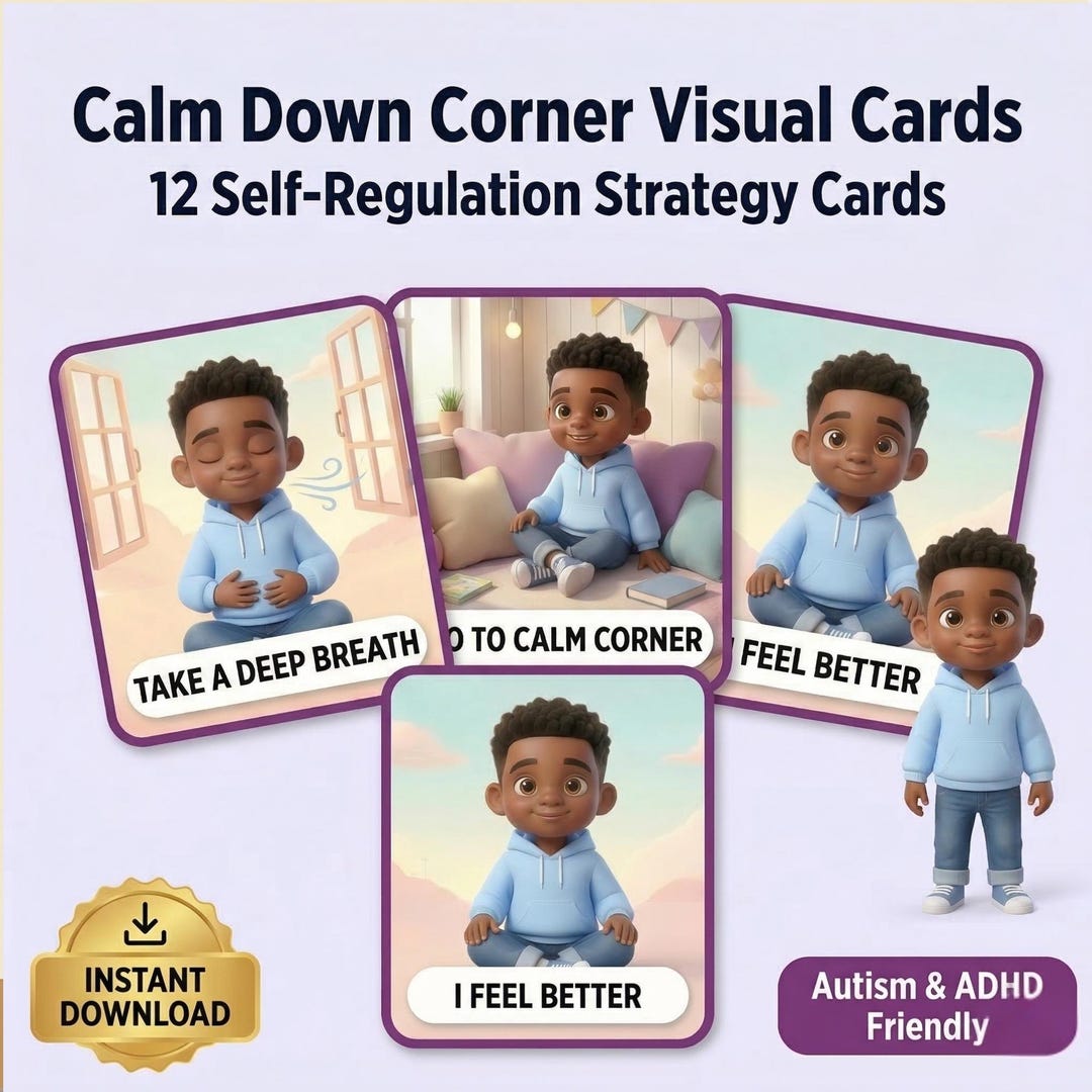 Calm Down Corner Visual Cards Boys | Autism ADHD | Printable Self ...