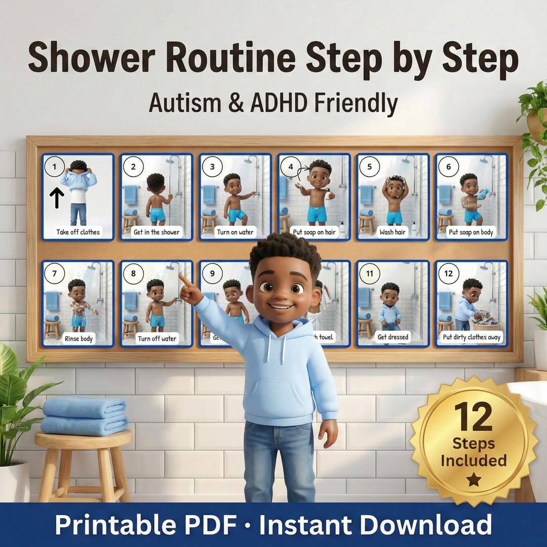 Shower Routine Boys | Step by Step Visual Cards | Printable PDF - Etsy
