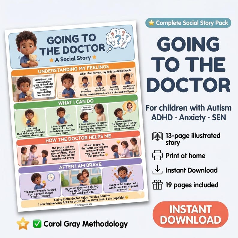 Doctor Visit Social Story for Autism, ADHD, Anxiety Kids (PDF Download ...