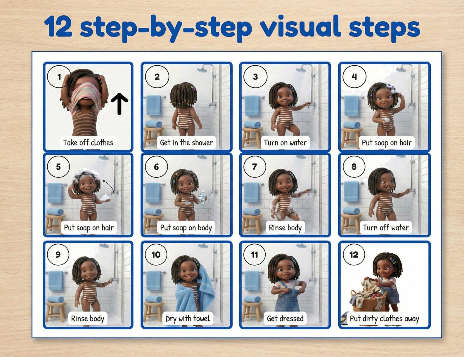 Shower Routine Step by Step Visual Sequence for Kids Autism ADHD ...