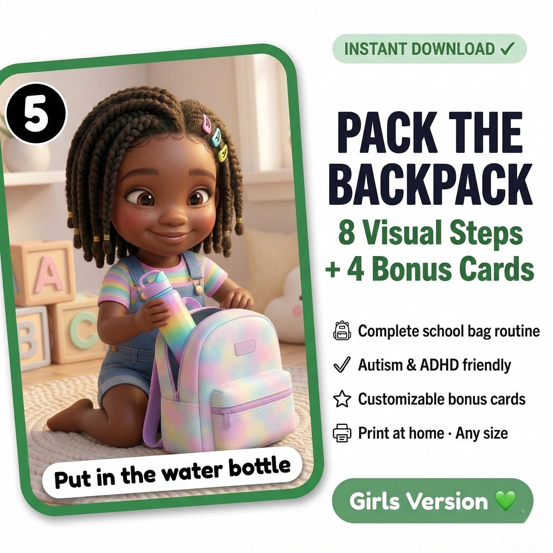 Pack Backpack Visual Steps Girls Autism School Routine Printable Cards ...