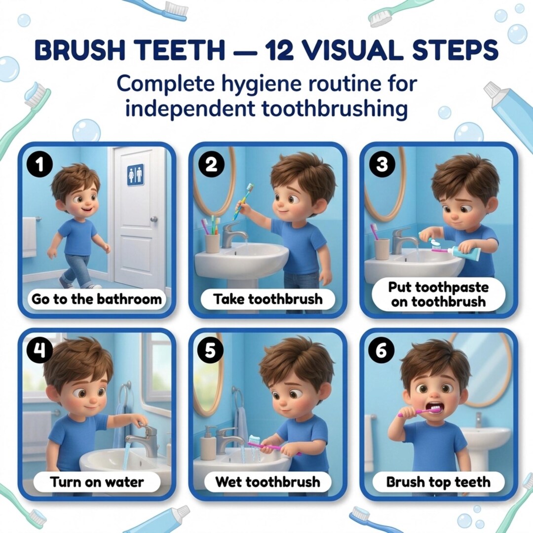 Brush Teeth Visual Steps Boys Autism Printable Morning Routine Digital ...