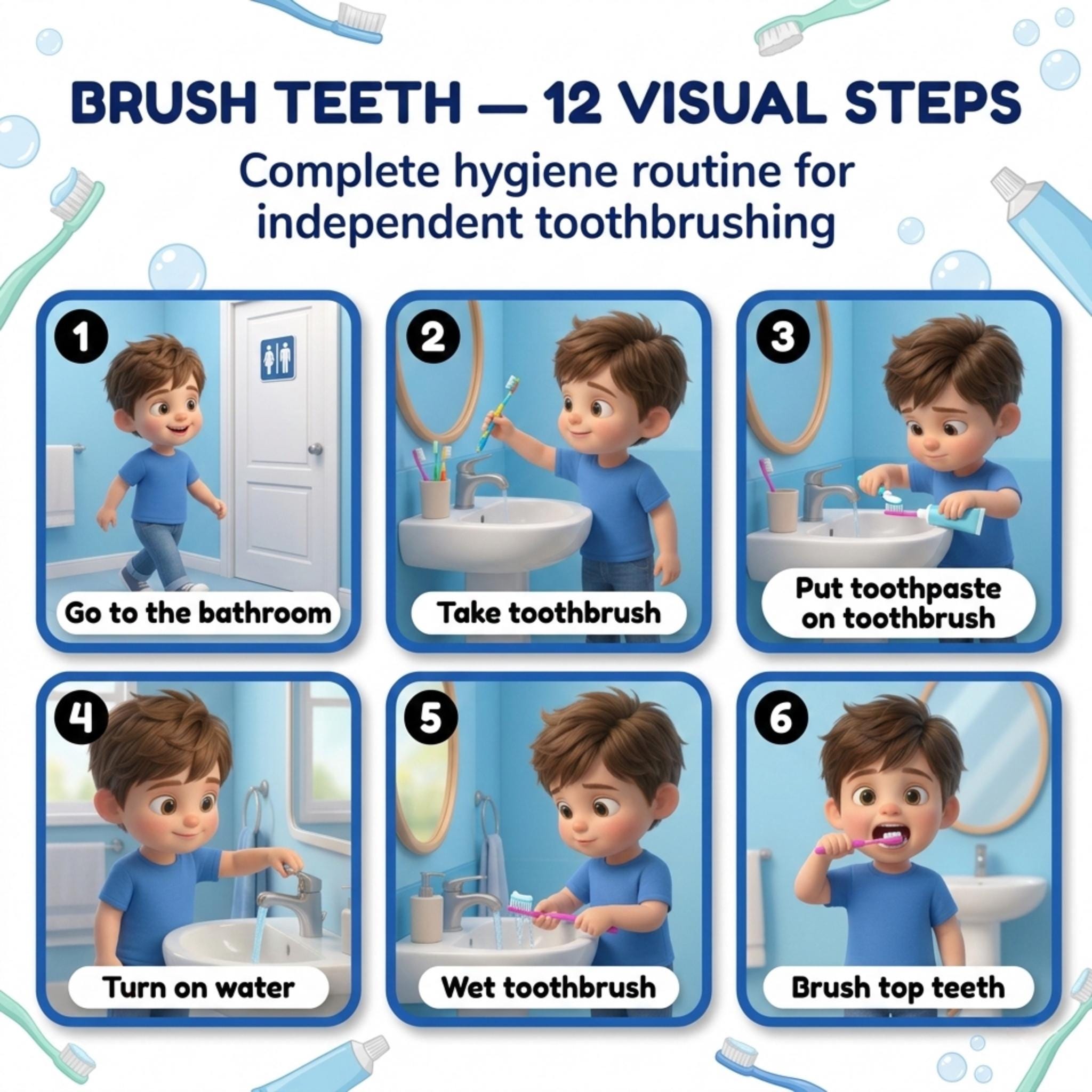 Brush Teeth Visual Steps Boys Autism Printable Morning Routine Digital ...