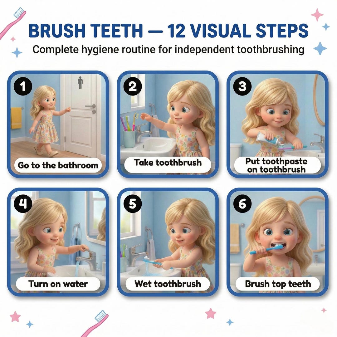 Brush Teeth Visual Steps Girls Autism Printable Morning Routine Digital ...