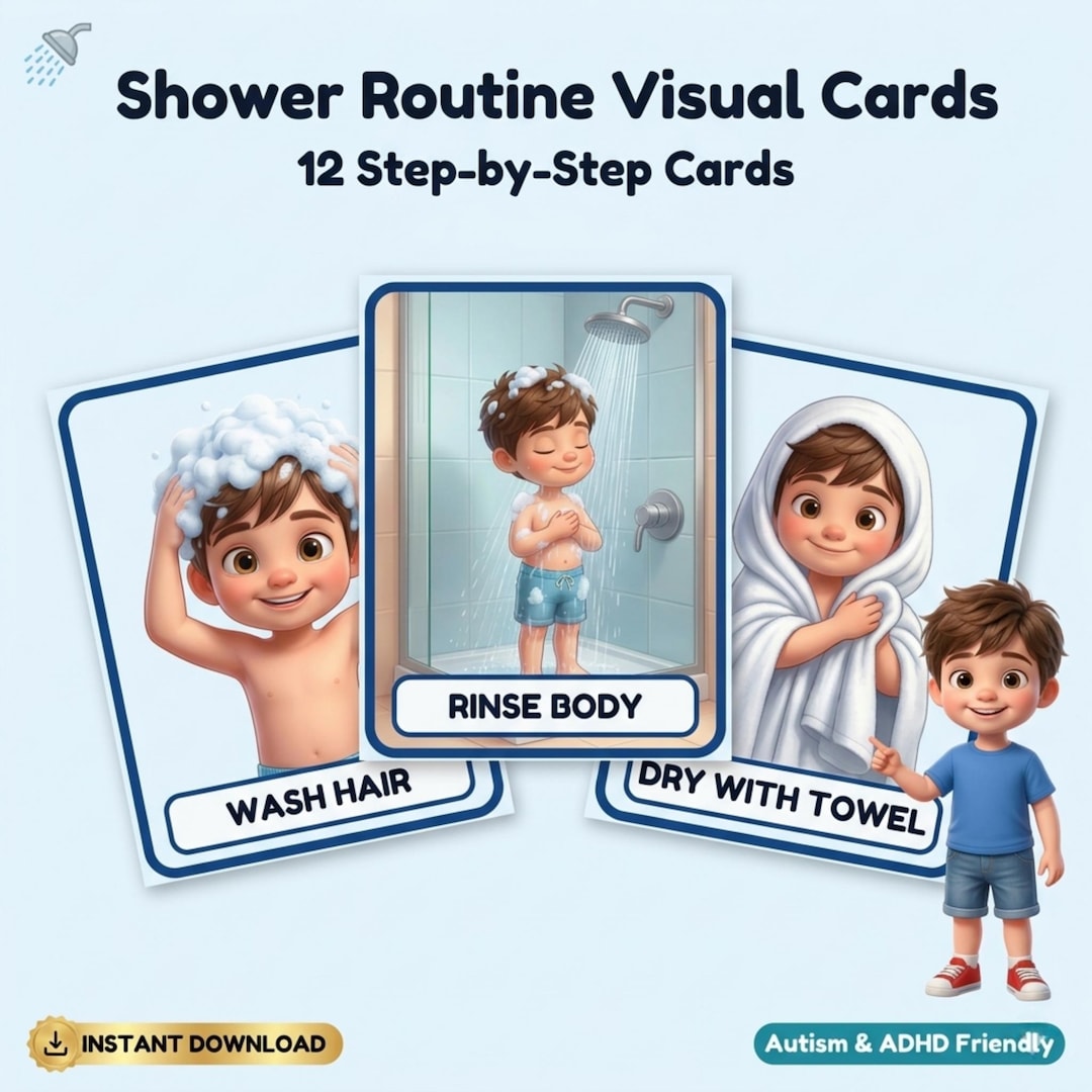 Shower Routine Visual Cards | Autism ADHD Schedule | Printable Bathroom ...