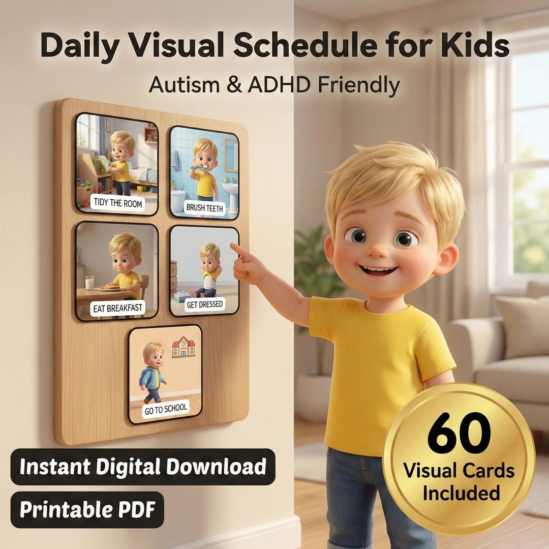 Visual Schedule Autism ADHD | 60 Daily Routine Cards Kids | Printable ...