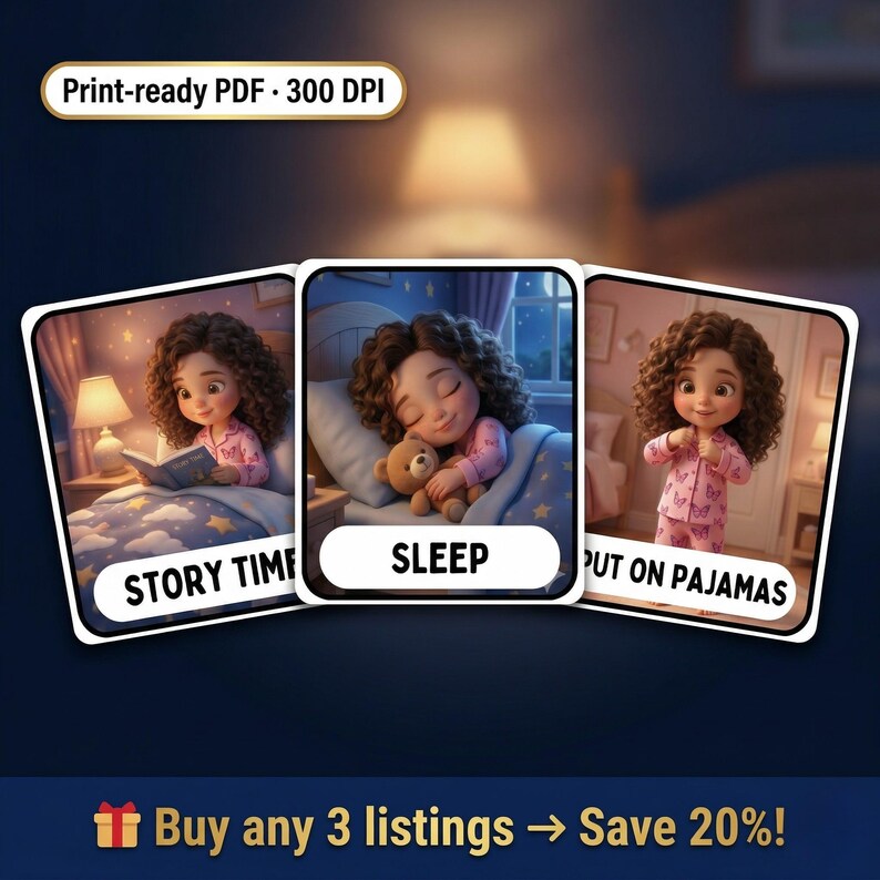 Bedtime Routine Cards for Girls | Autism ADHD Visual Sequence ...