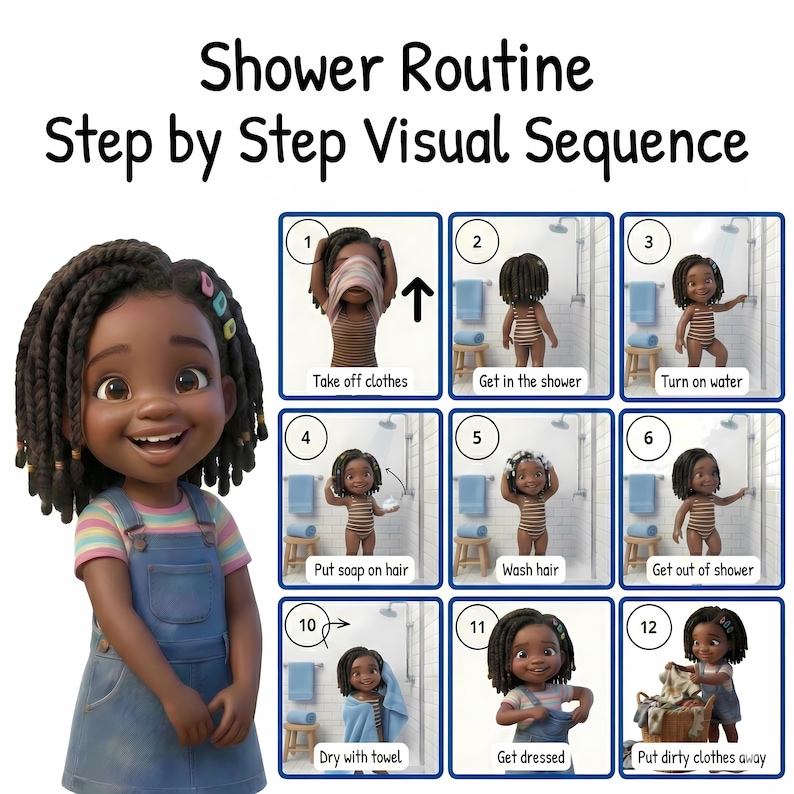 Shower Routine Step by Step Visual Sequence for Kids Autism ADHD ...