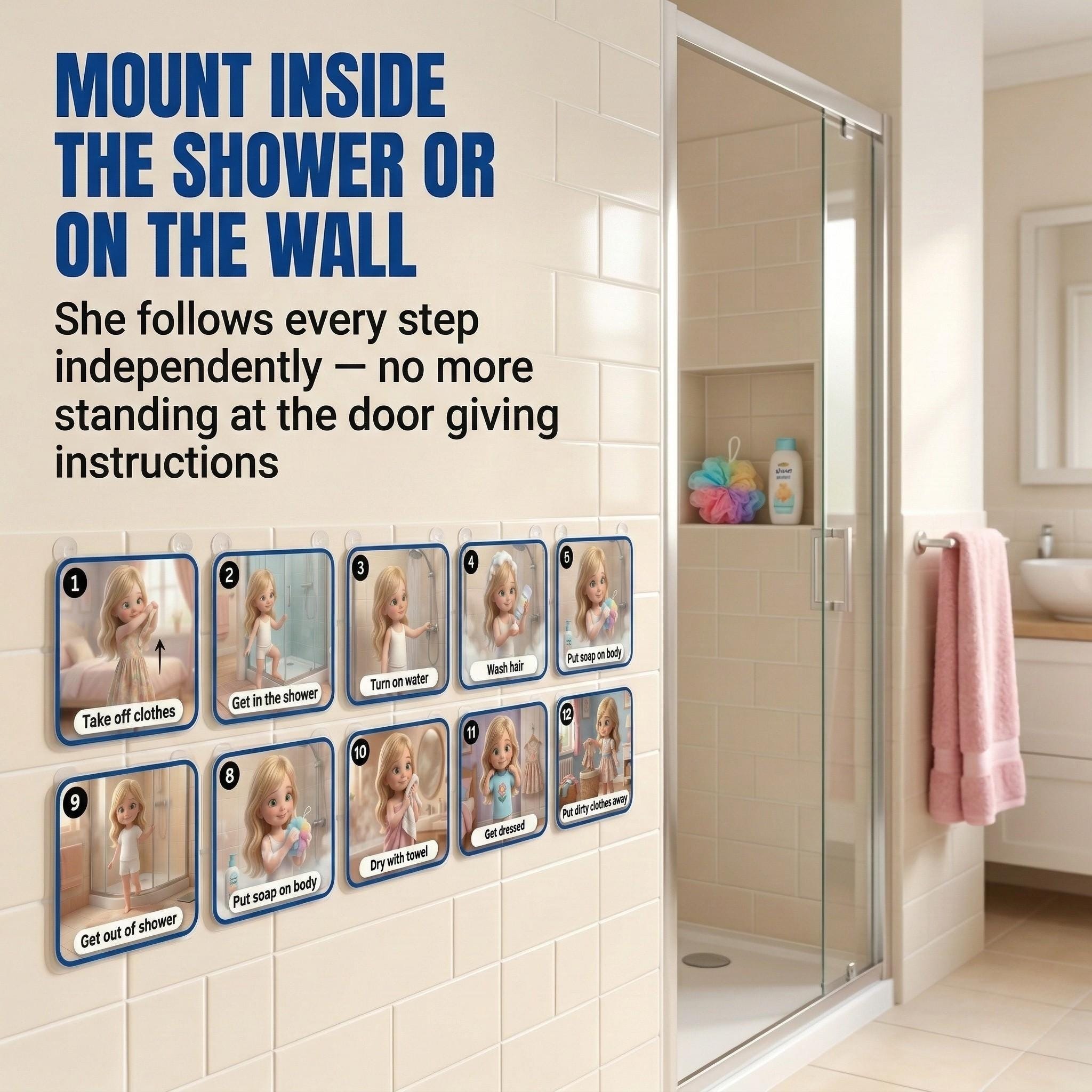 Shower Routine Visual Steps Girls Autism Printable Hygiene Cards ...