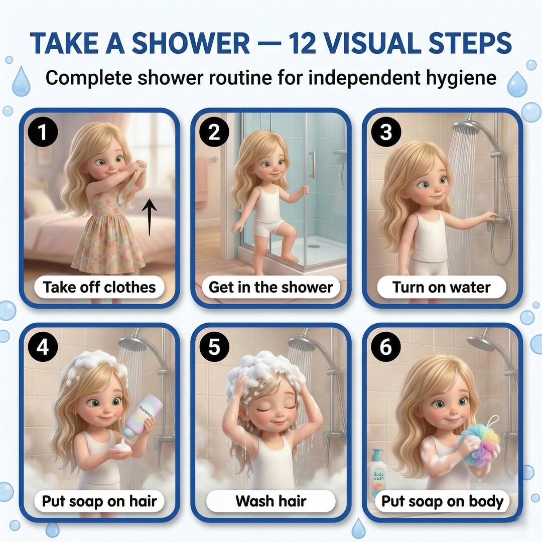 Shower Routine Visual Steps Girls Autism Printable Hygiene Cards ...