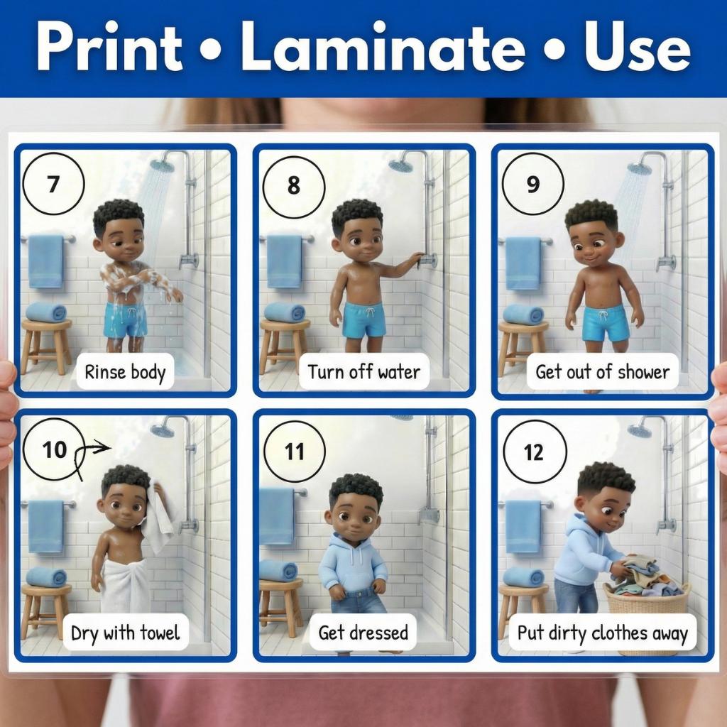 Shower Routine Boys | Step by Step Visual Cards | Printable PDF - Etsy