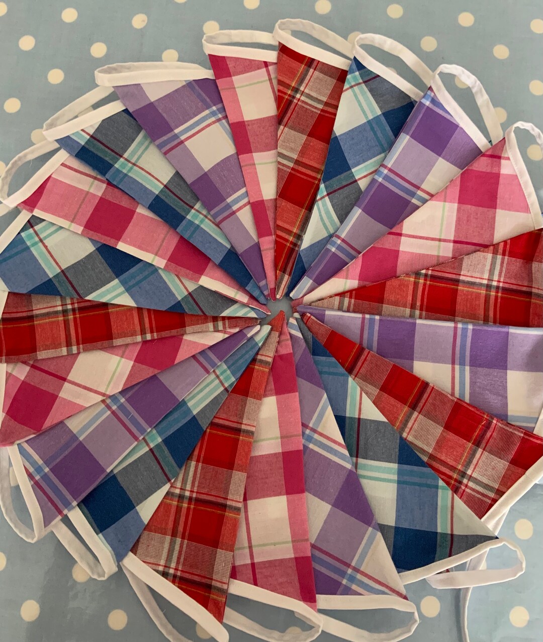 Check bunting, Party bunting, birthday bunting, cotton fabric bunting ...