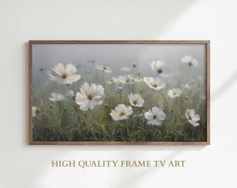 Spring Frame TV Art, Wildflower Landscape Tv Art, White Green Floral ...