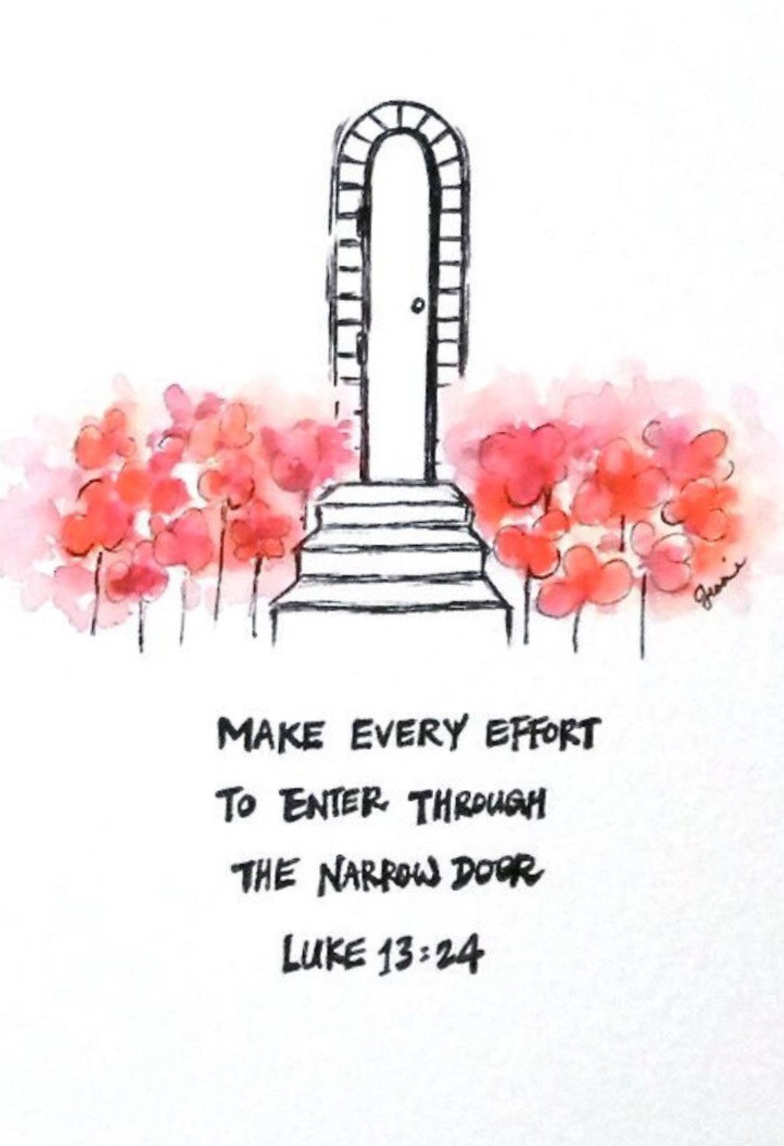 Narrow door bible art illustration watercolor ink drawing | Etsy