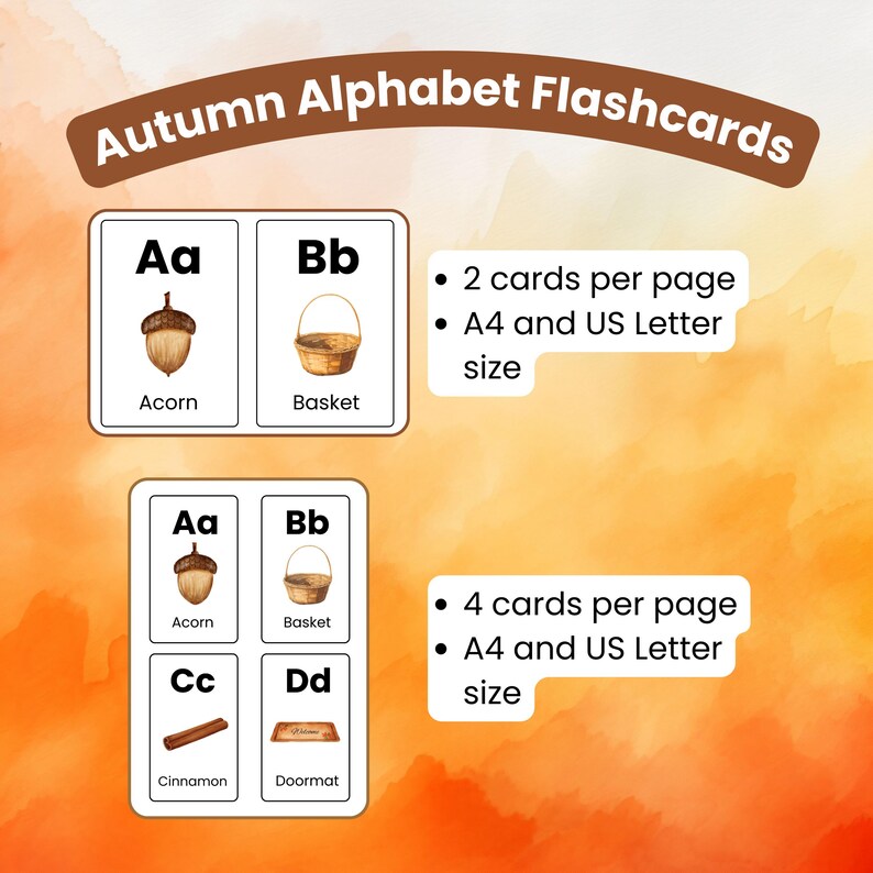 Autumn/fall Alphabet Flashcards | Printable ABC Cards for Kids - Etsy