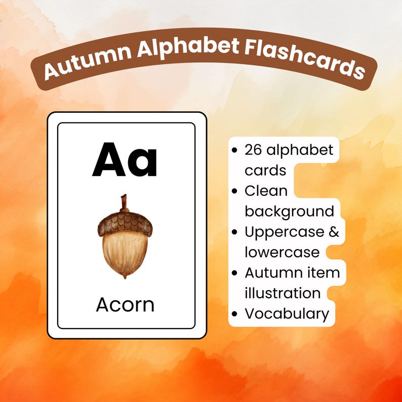 Autumn/fall Alphabet Flashcards | Printable ABC Cards for Kids - Etsy