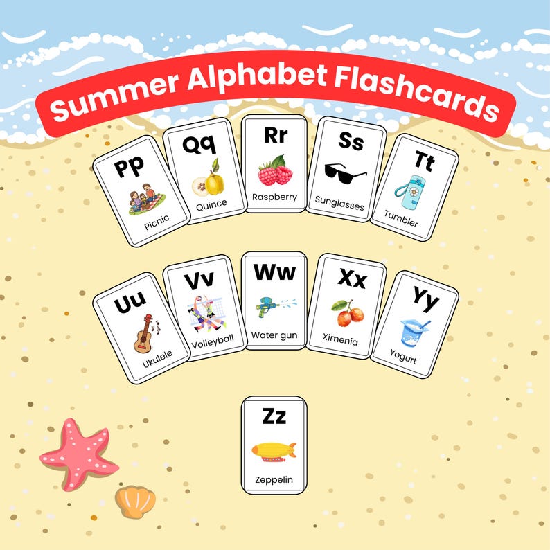 Summer Alphabet Flashcards | Printable ABC Cards for Kids - Etsy