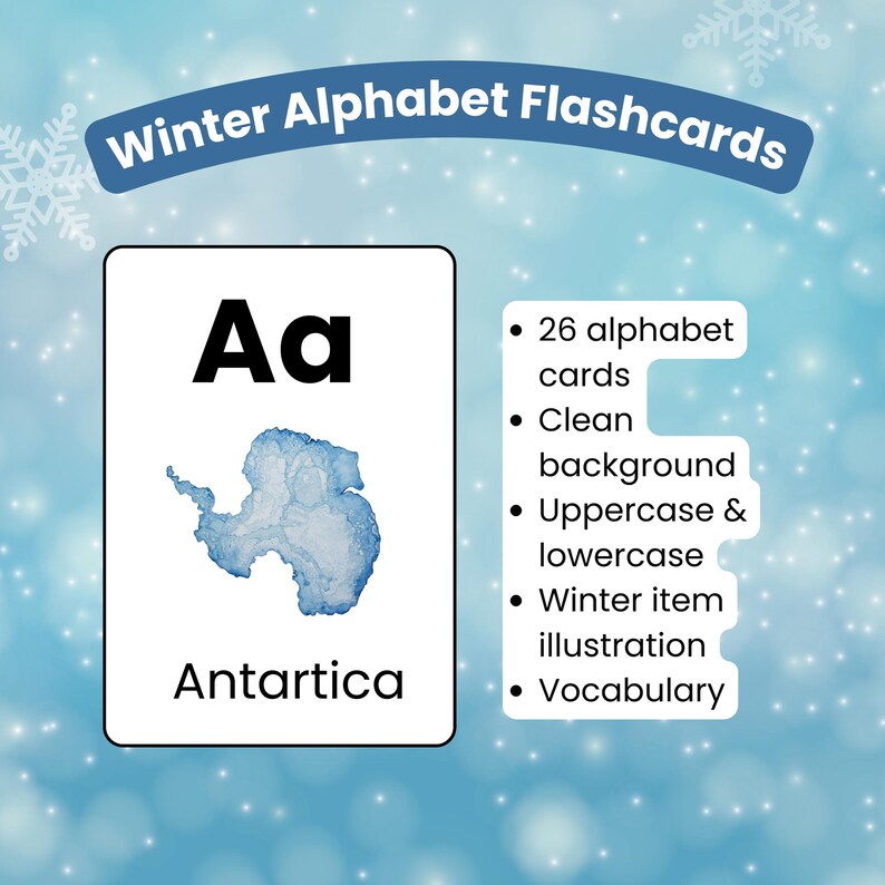 Winter Alphabet Flashcards | Printable ABC Cards for Kids - Etsy