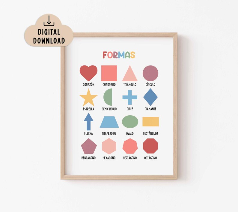 Formas Printable, Shapes Poster, Spanish Language, BRIGHT (digital ...