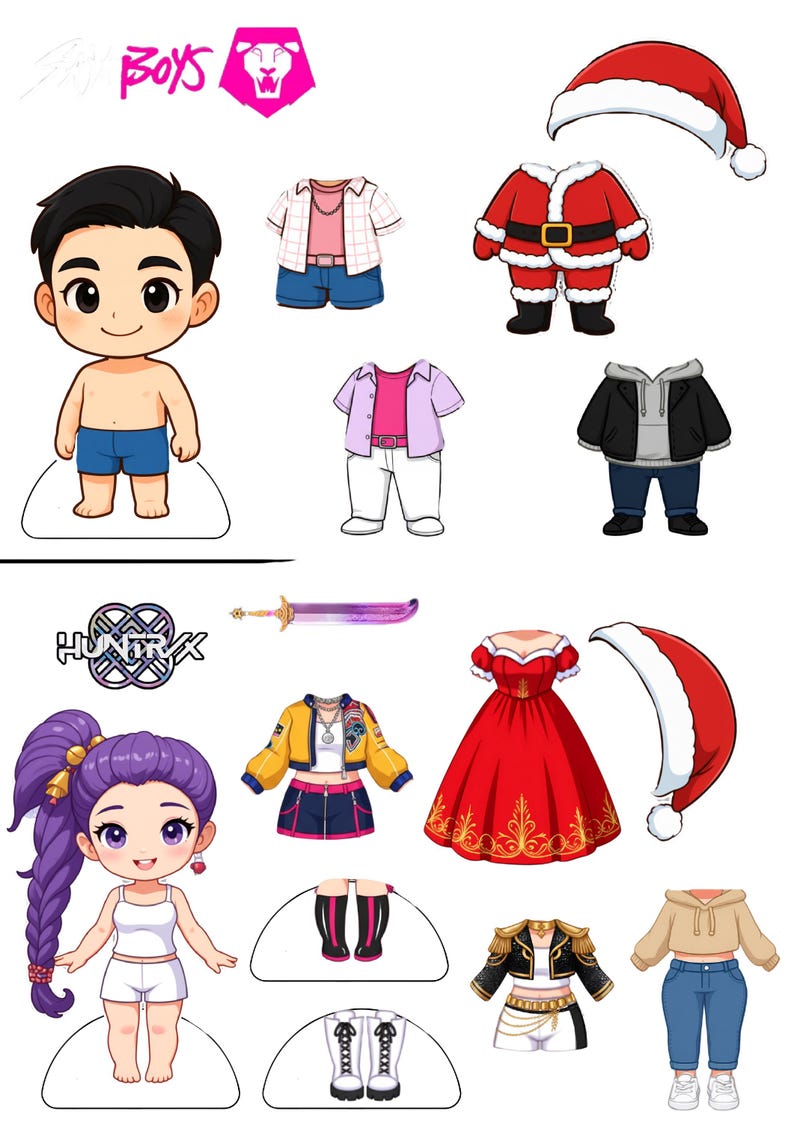 Huntrix and Saja Boy Sticker Paper Doll - Etsy