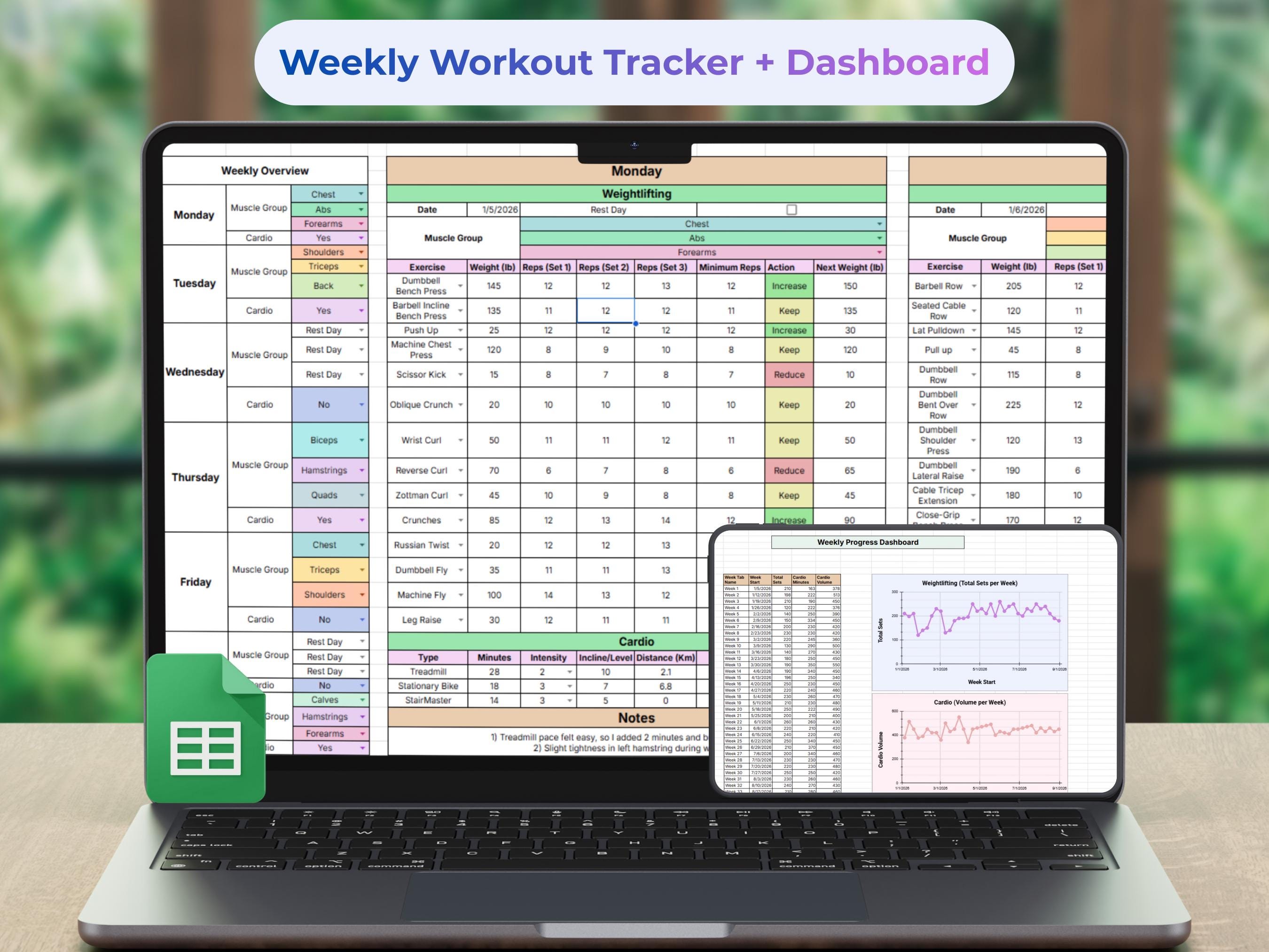 Workout Tracker Spreadsheet (google Sheets) | Progressive Overload Gym ...