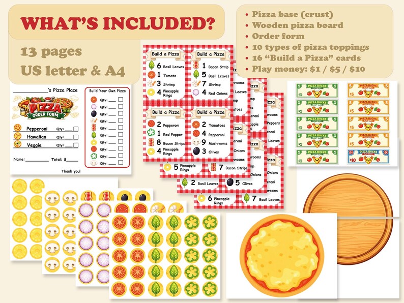 Pizza Game Printable | Build a Pizza Pretend Play | Counting & Matching ...