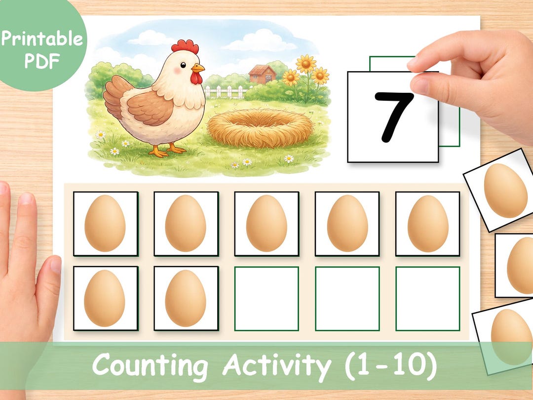 Farm Counting Game | Spring Math Activity, Chicken Eggs (PDF Printable ...