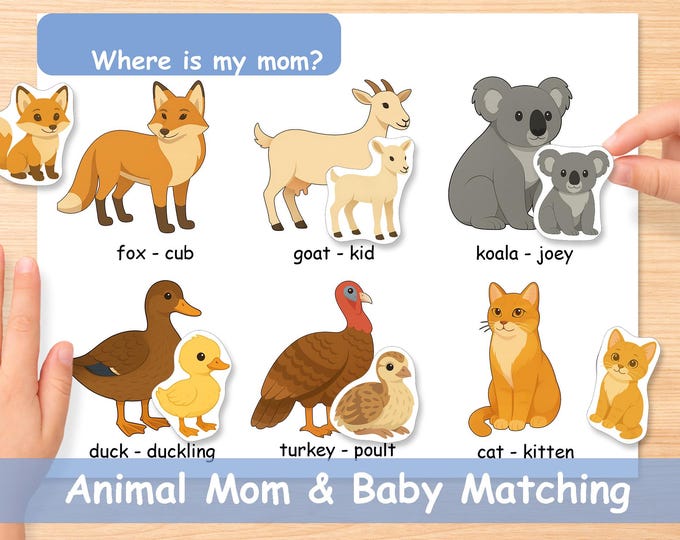 Animal Mom and Baby Matching Game | Toddler & Preschool Printable ...