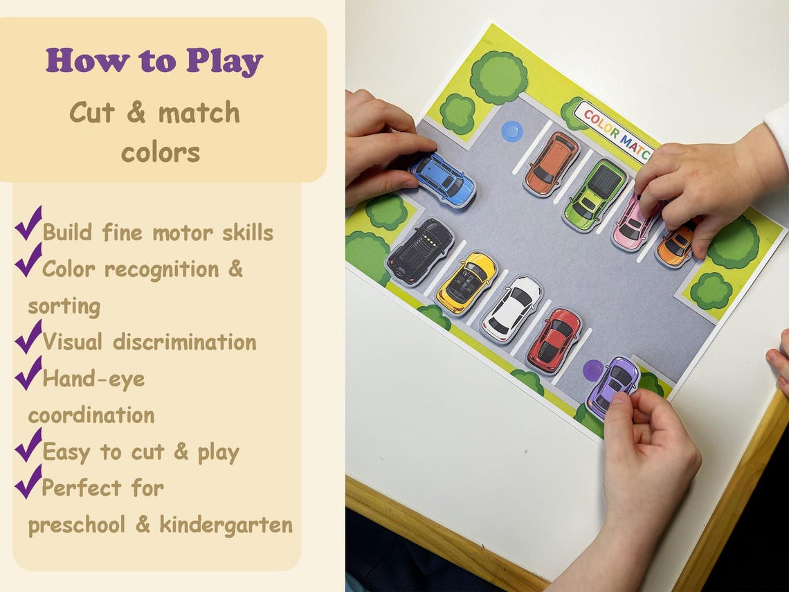 Color Matching Cars Game | Toddler Learning Activity (printable PDF) - Etsy