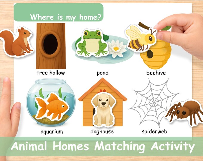 Animal Homes Matching Game | Preschool Learning Printable Activity (PDF ...