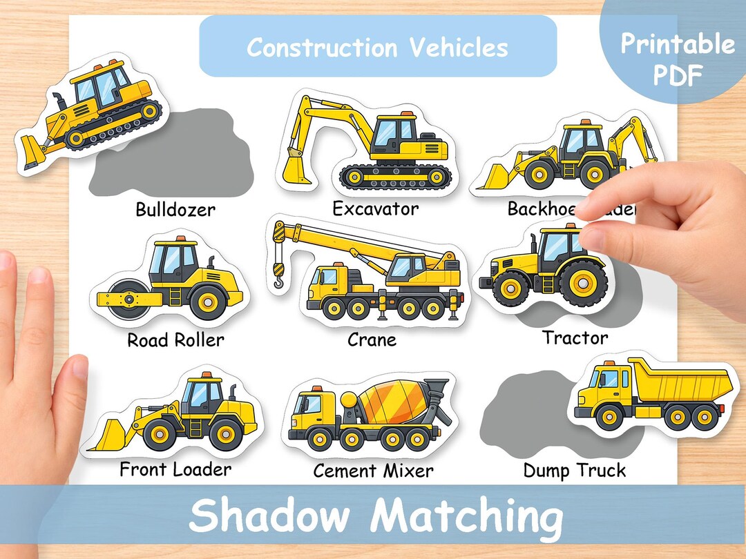 Construction Vehicles Shadow Matching Activity, Toddler Busy Book ...