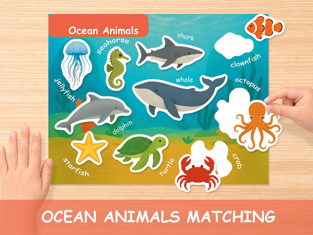 Ocean Animals Matching Game for Toddlers | Busy Book Printable ...