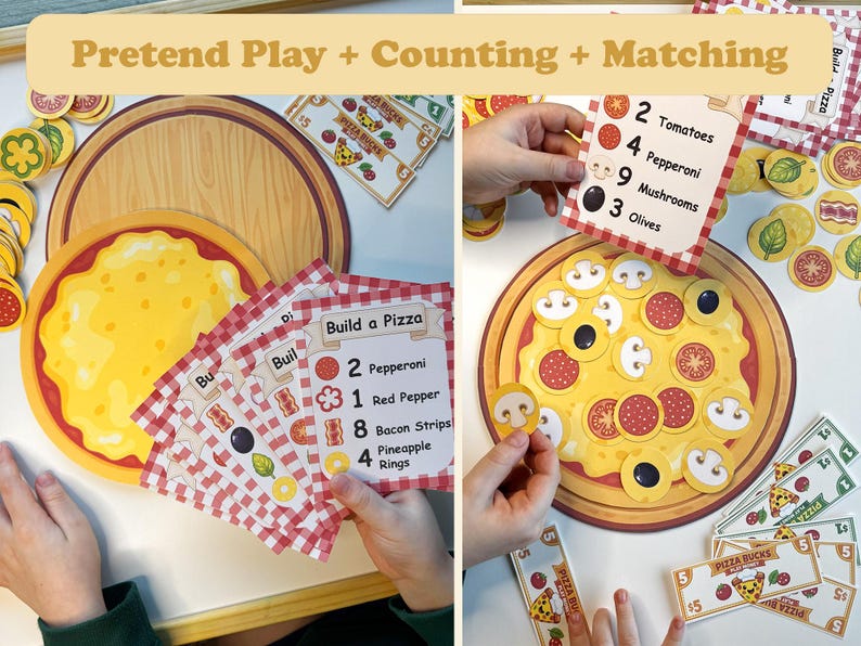 Pizza Game Printable | Build a Pizza Pretend Play | Counting & Matching ...